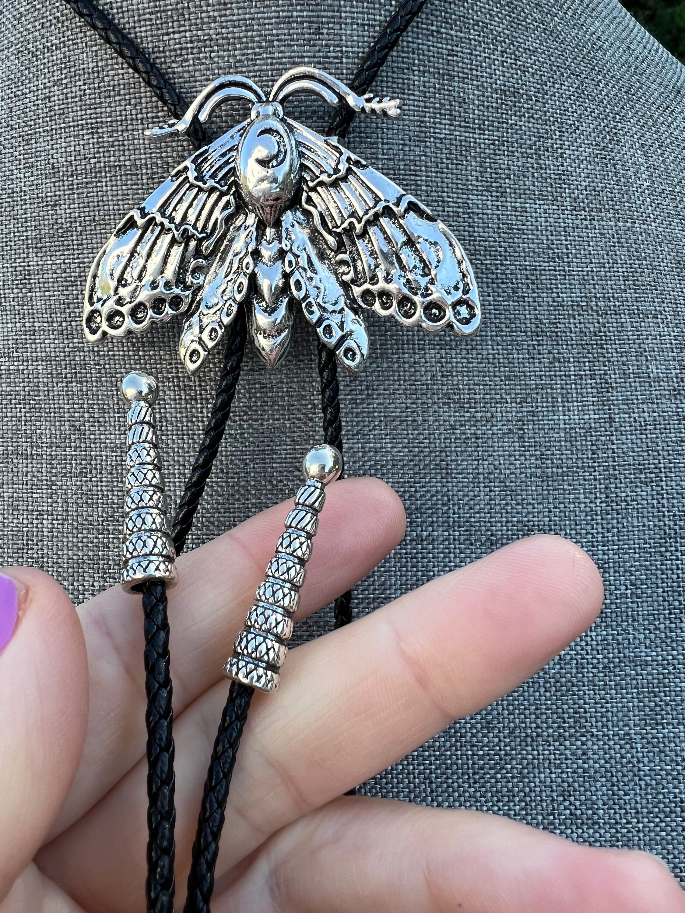 Lunar Moth Bolo Tie Necklace Black Braided Leather Swamp Witch Yall ...