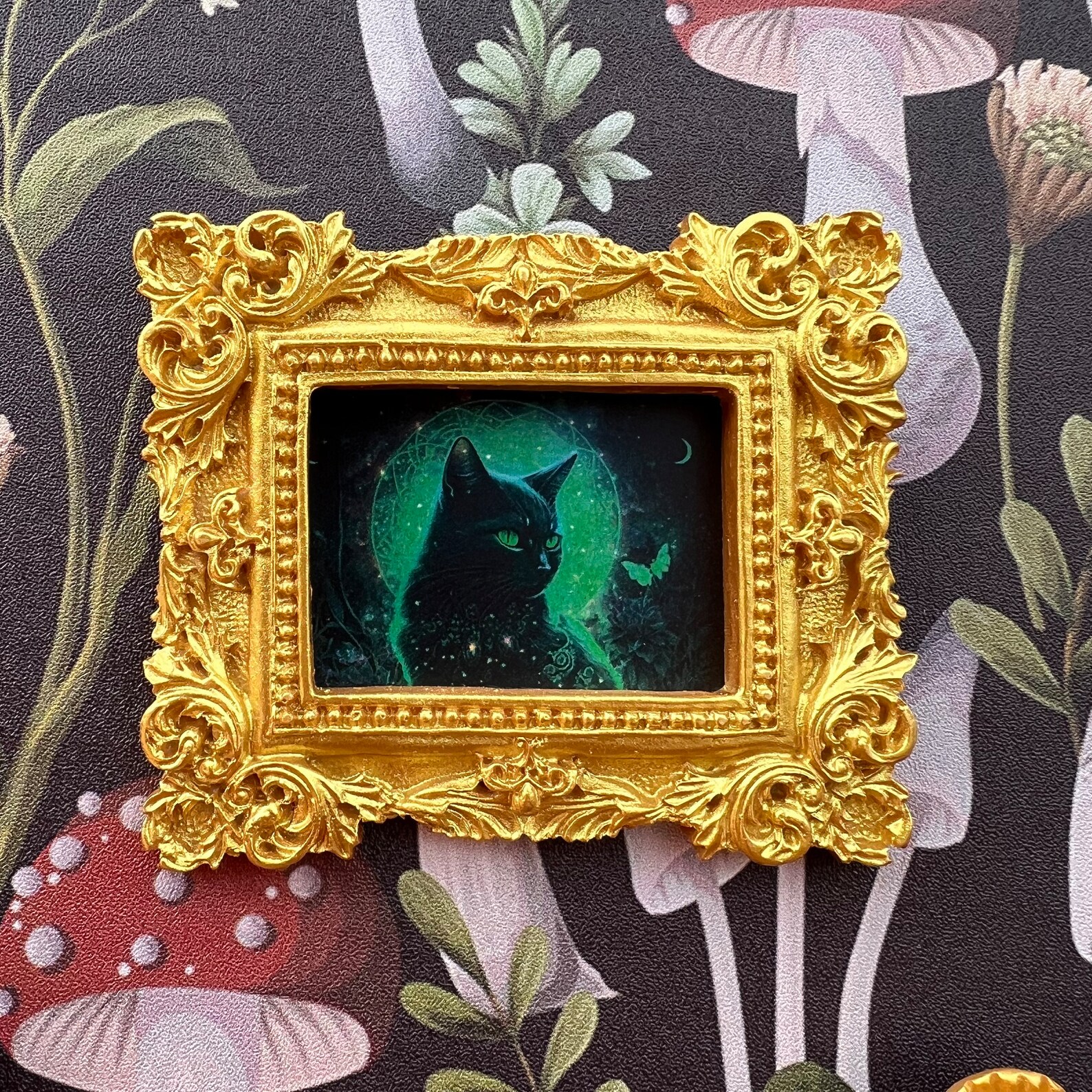 Retro Whimsigoth Celestial Cat Home Decor Wall Hanging Art Framed ...