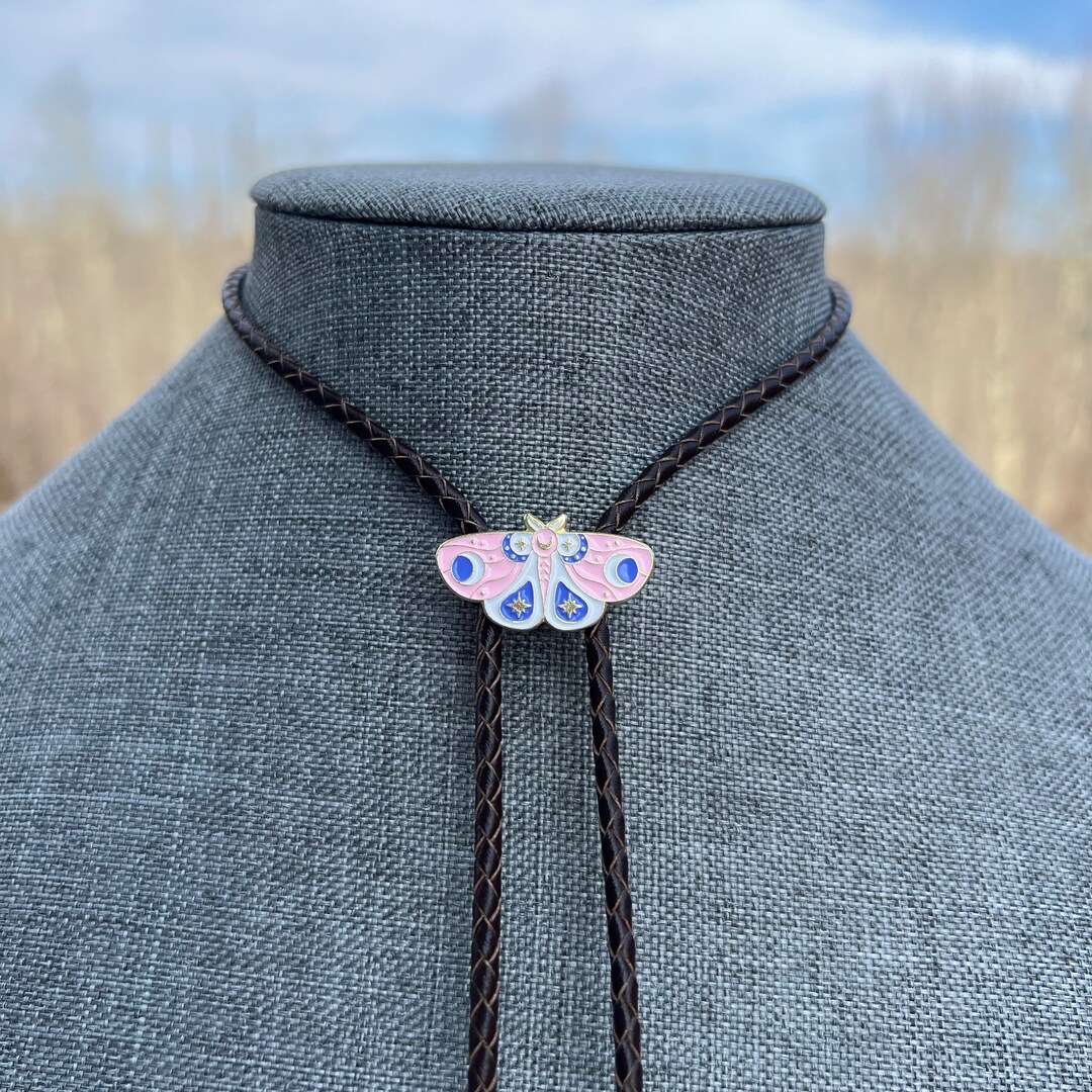 Celestial Pastel Goth Moth Bolo Tie Necklace Braided Leather Cord With ...
