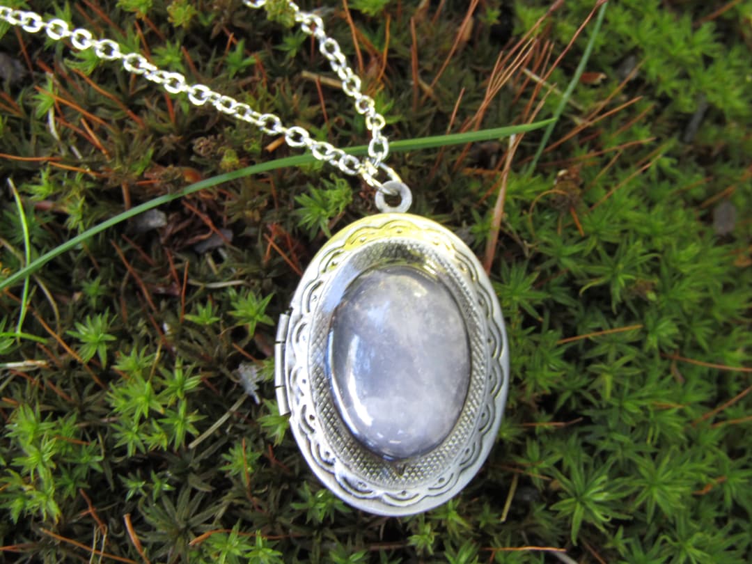 Moon Glow Pale Rose Quartz Stone Photo Locket Necklace Stainless Steel ...