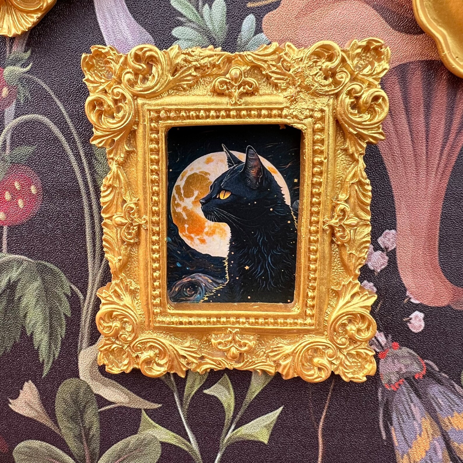 Retro Whimsigoth Celestial Cat Home Decor Wall Hanging Art Framed ...