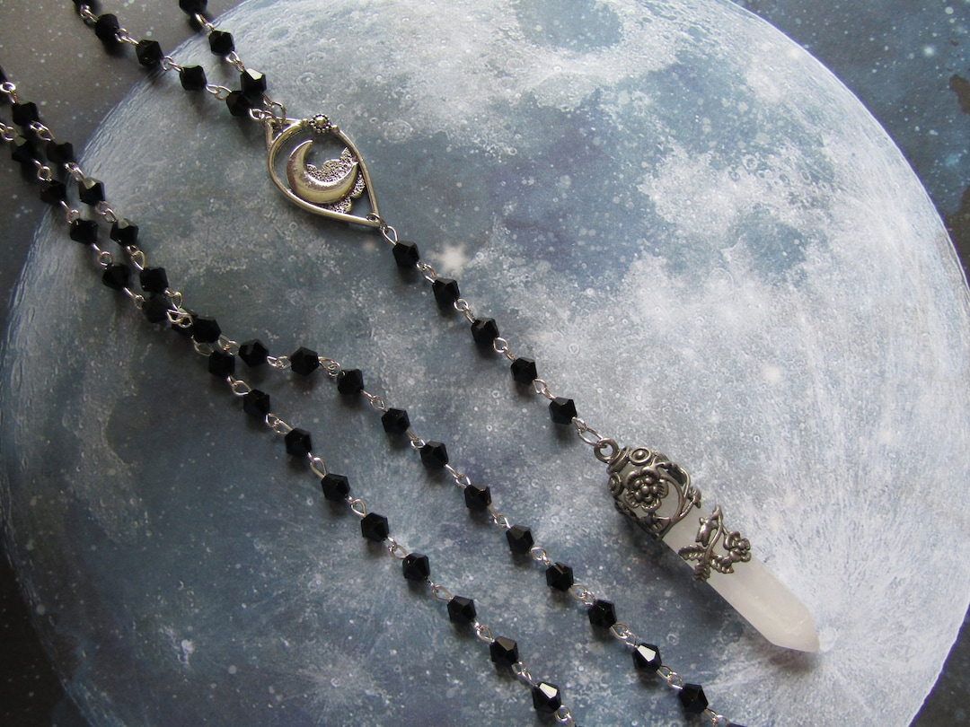Lunar Witch Quartz Elegant Pagan Rosary Long Statement Necklace Witchy ...