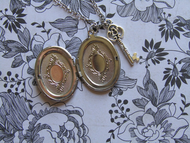 Skeleton Key Photo Locket Cottagecore Necklace Stainless Steel Chain ...