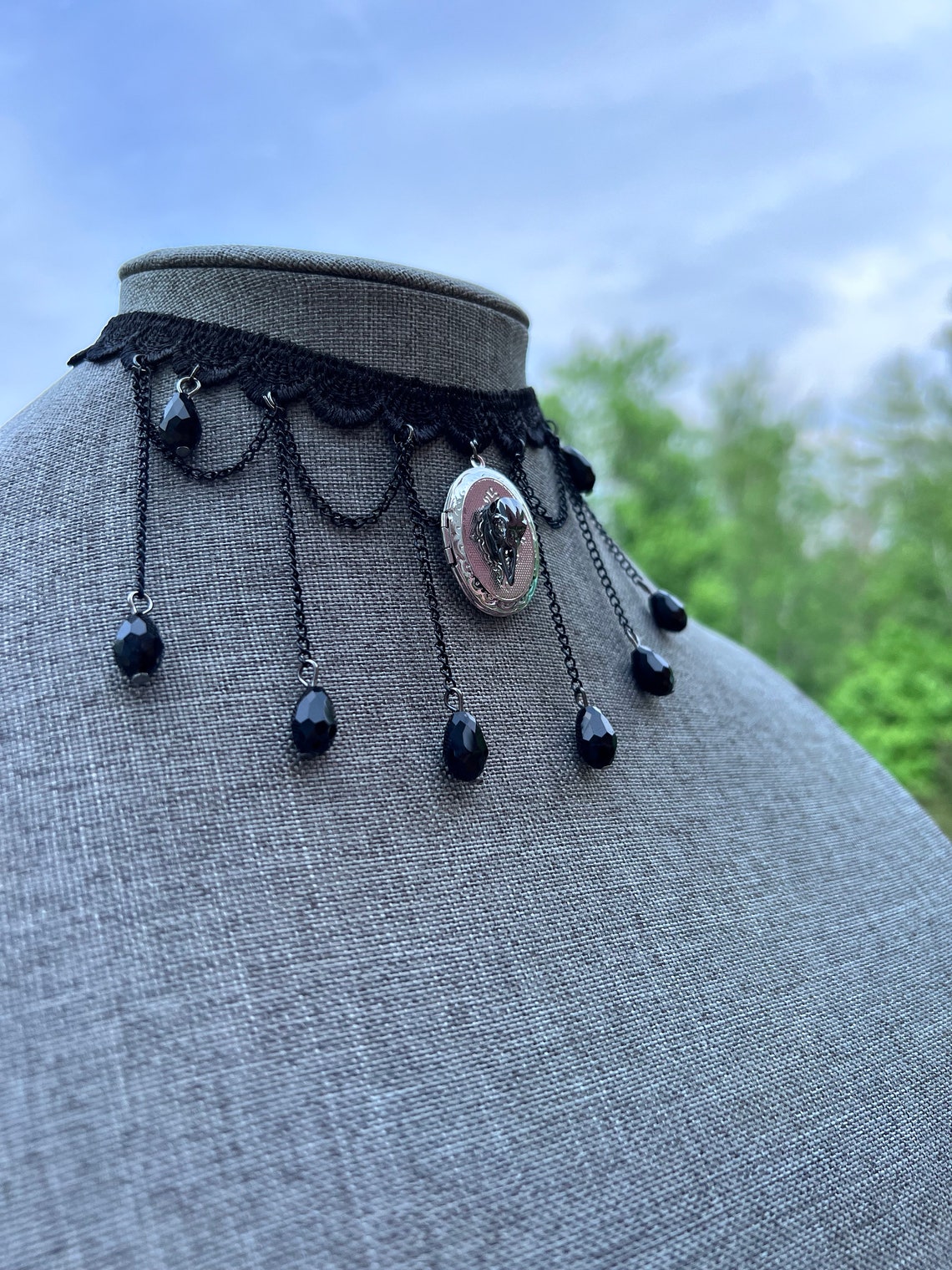 Gothic Choker Necklace With Locket Victorian Inspired Raven Bird Crow ...
