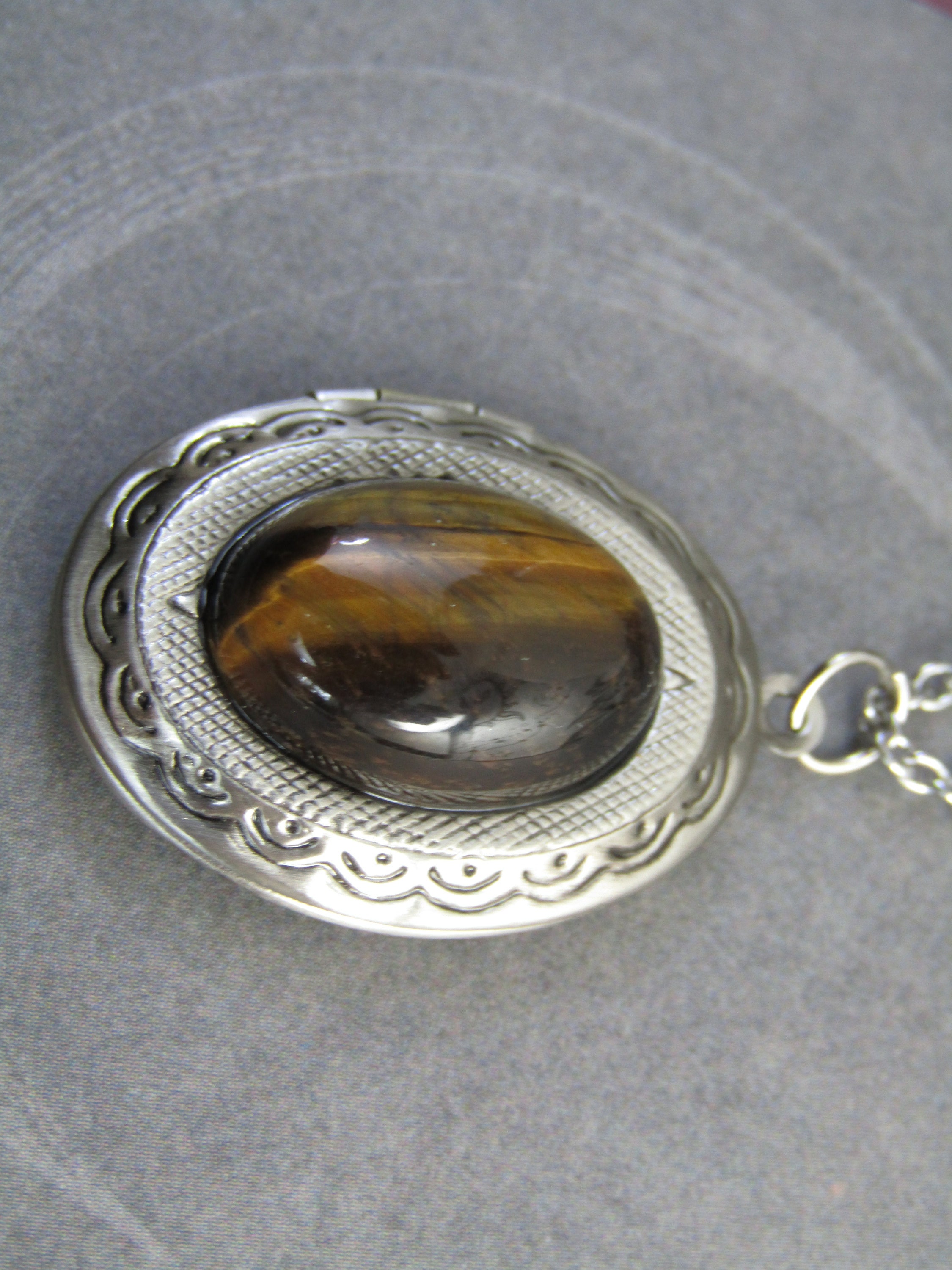 Tiger Eye Stone Photo Locket Necklace Stainless Steel Chain | Etsy
