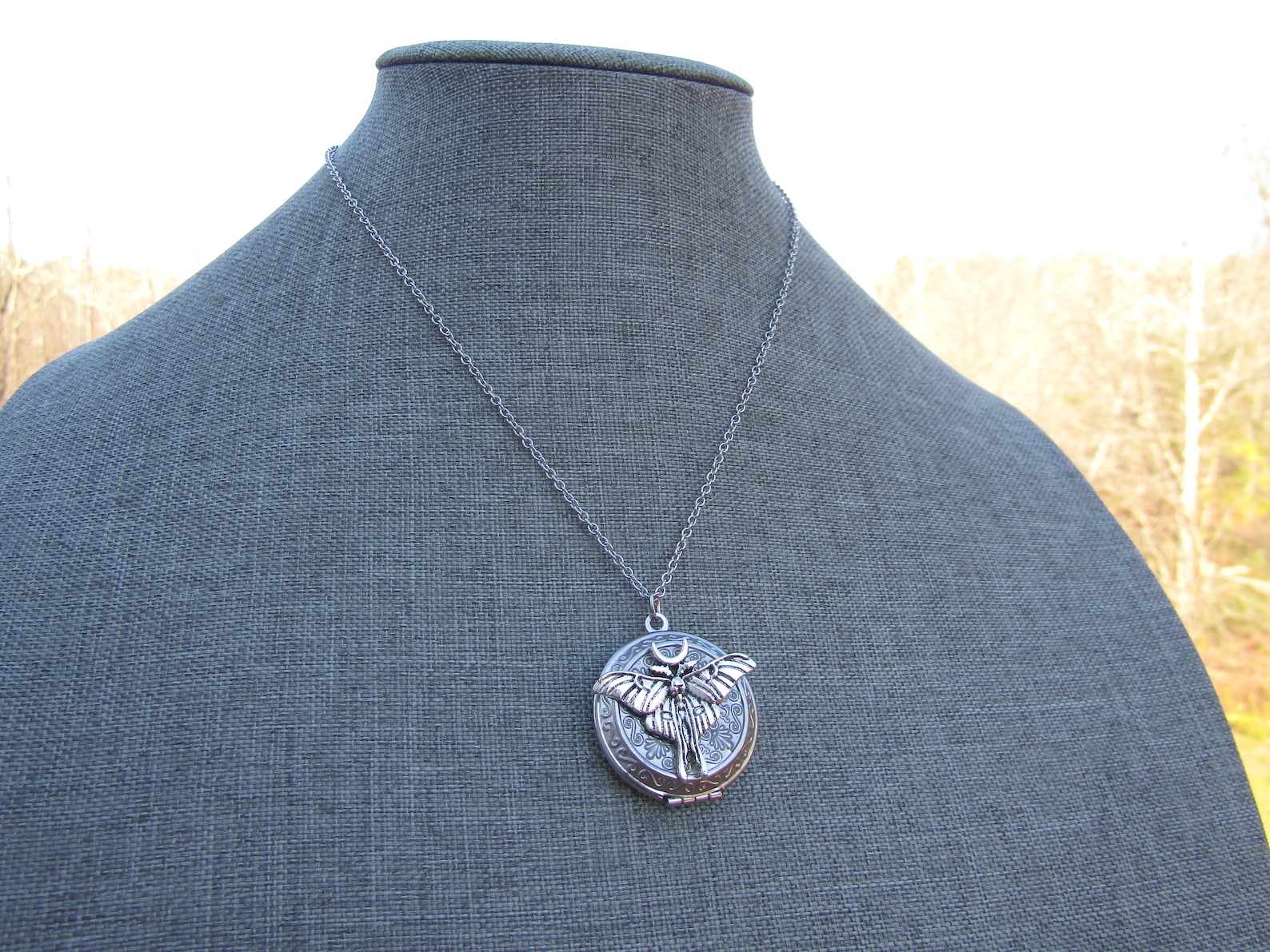 Custom Lunar Moth Photo Locket Stainless Steel Timeless Elegant Jewelry ...