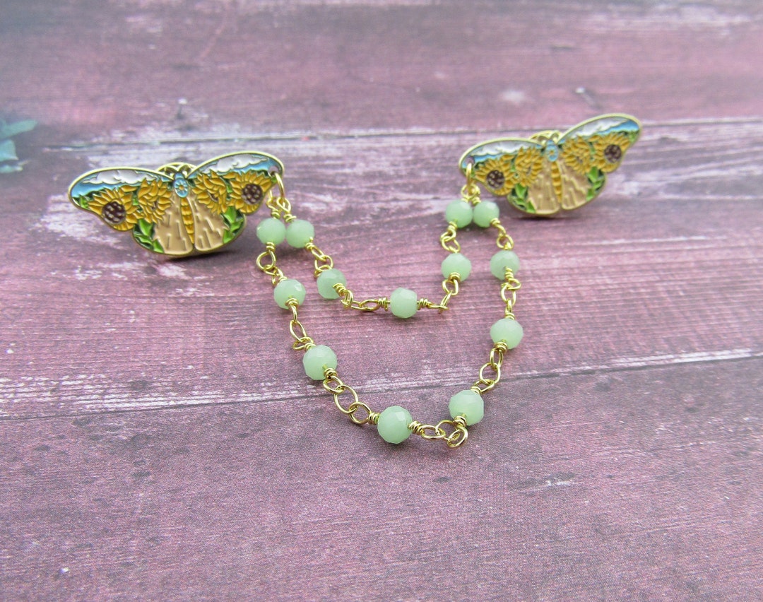 Sunflower Cottagecore Butterfly Collar Chain Style Brooch for Cape Clip ...