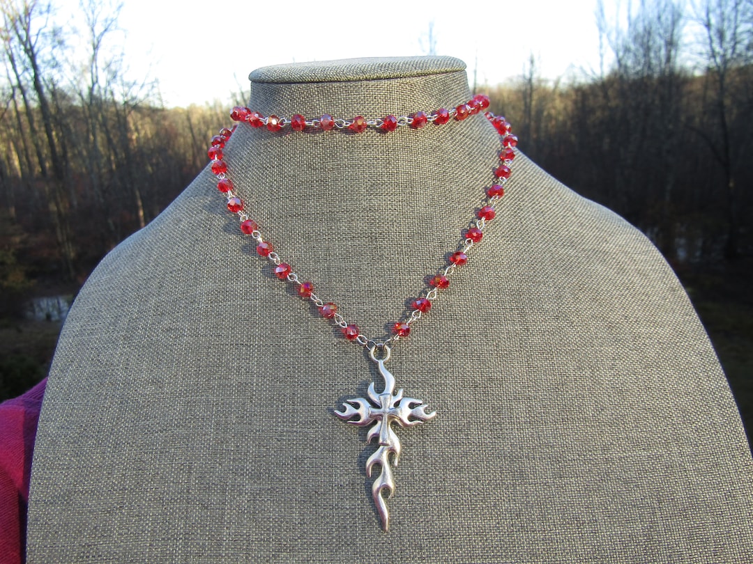 Flaming Cross Retro Mallgoth Rosary 90s Inspired Streetwear - Etsy