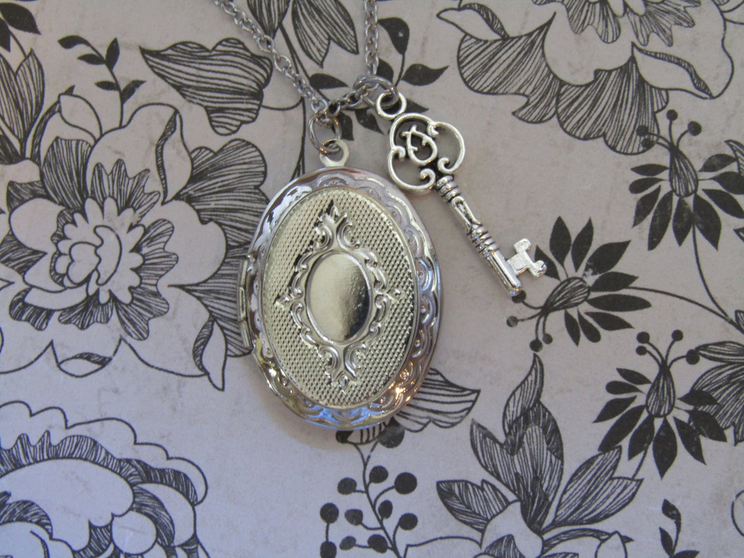Skeleton Key Photo Locket Cottagecore Necklace Stainless Steel Chain ...