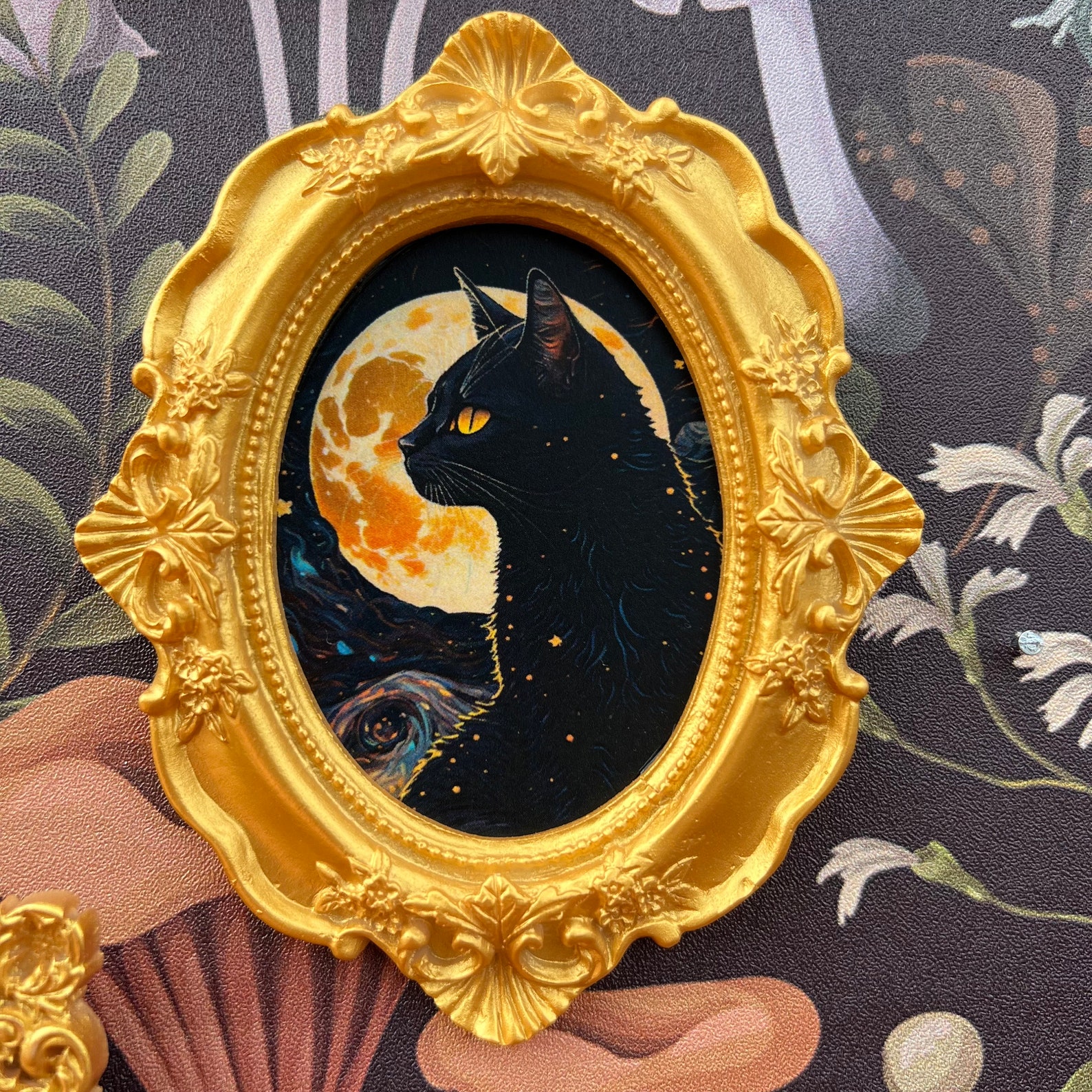 Retro Whimsigoth Celestial Cat Home Decor Wall Hanging Art Framed ...