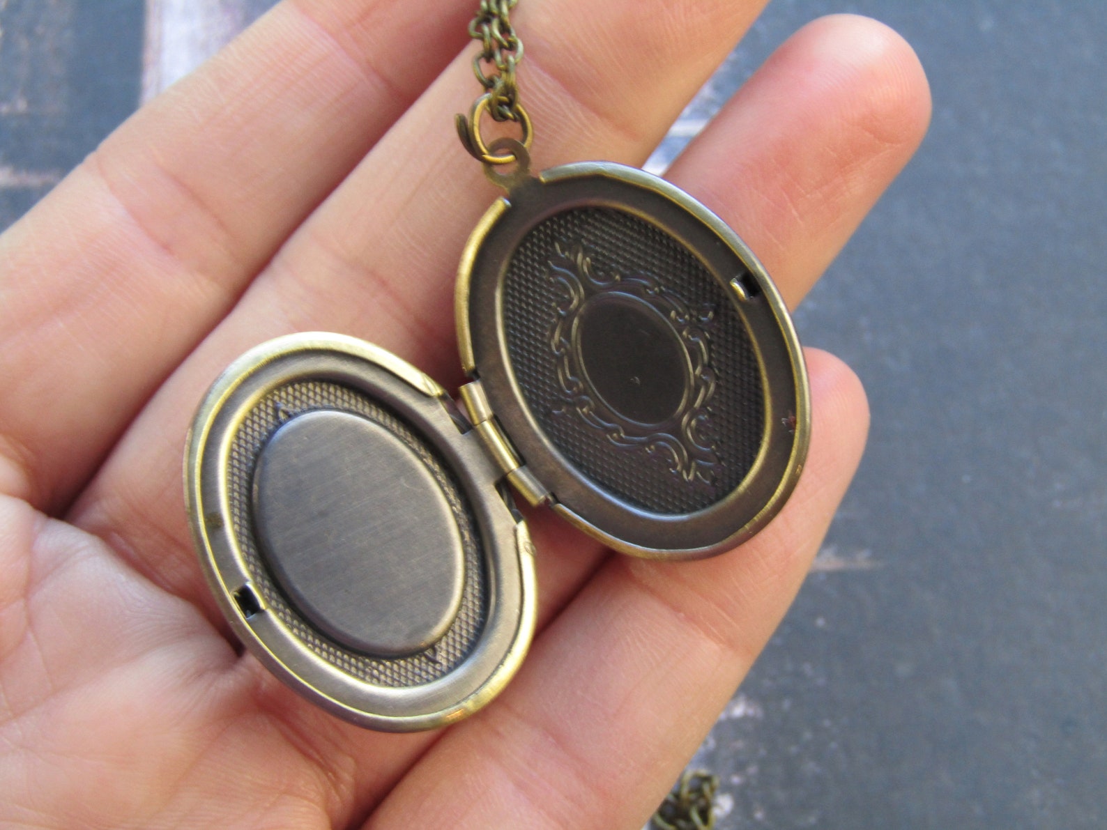 Dark Lapis Lazuli Stone Photo Locket Necklace Stainless Steel Chain ...