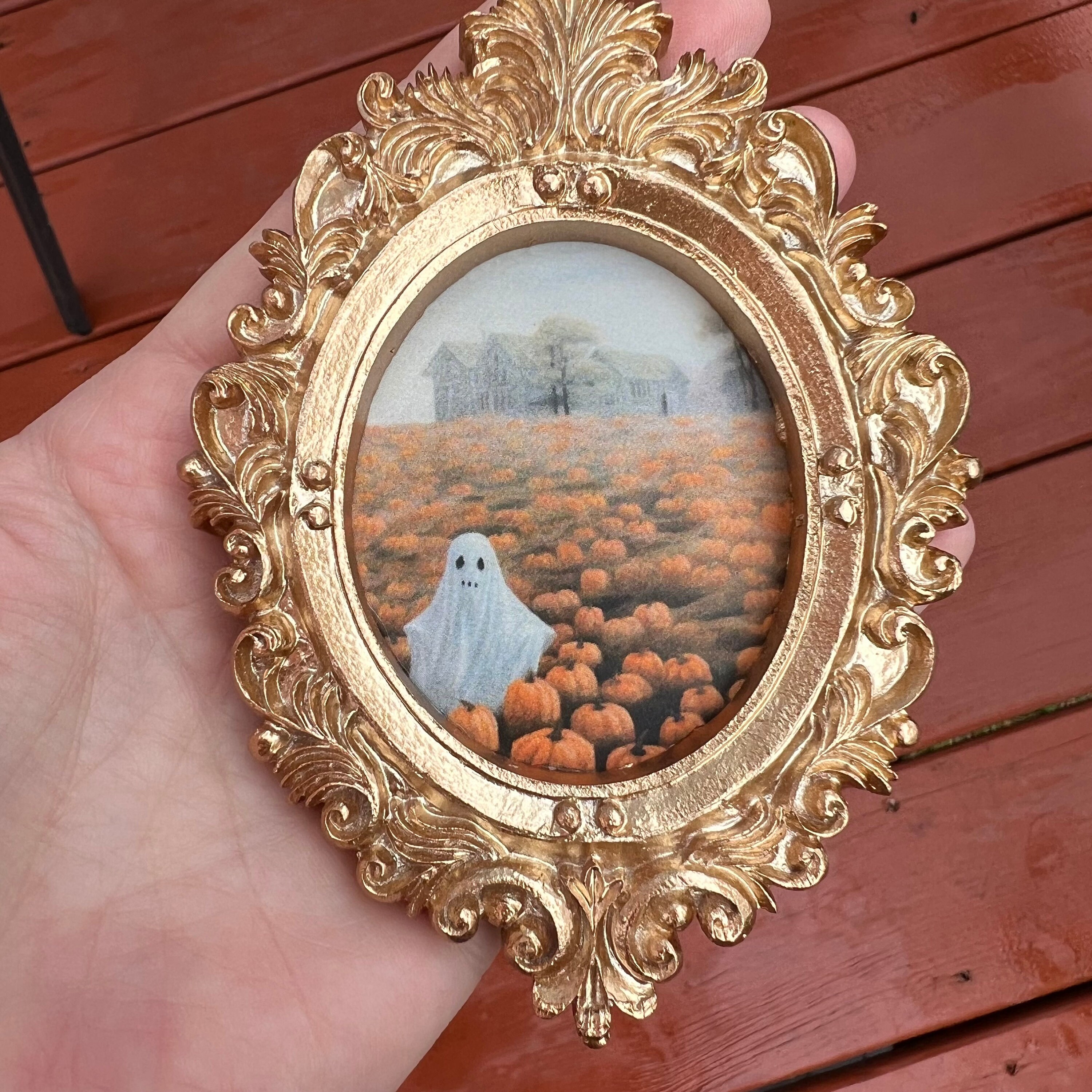 Oddity Art Ghost Pumpkin Picking Cute Halloween Victorian Painting ...