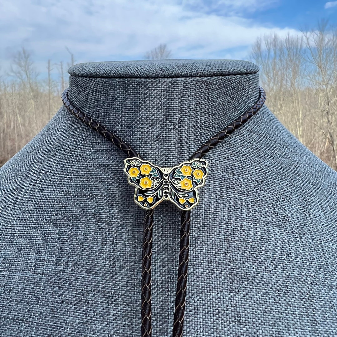 Sunflower Cottagecore Moth Bolo Tie Necklace Braided Leather Cord Boho ...