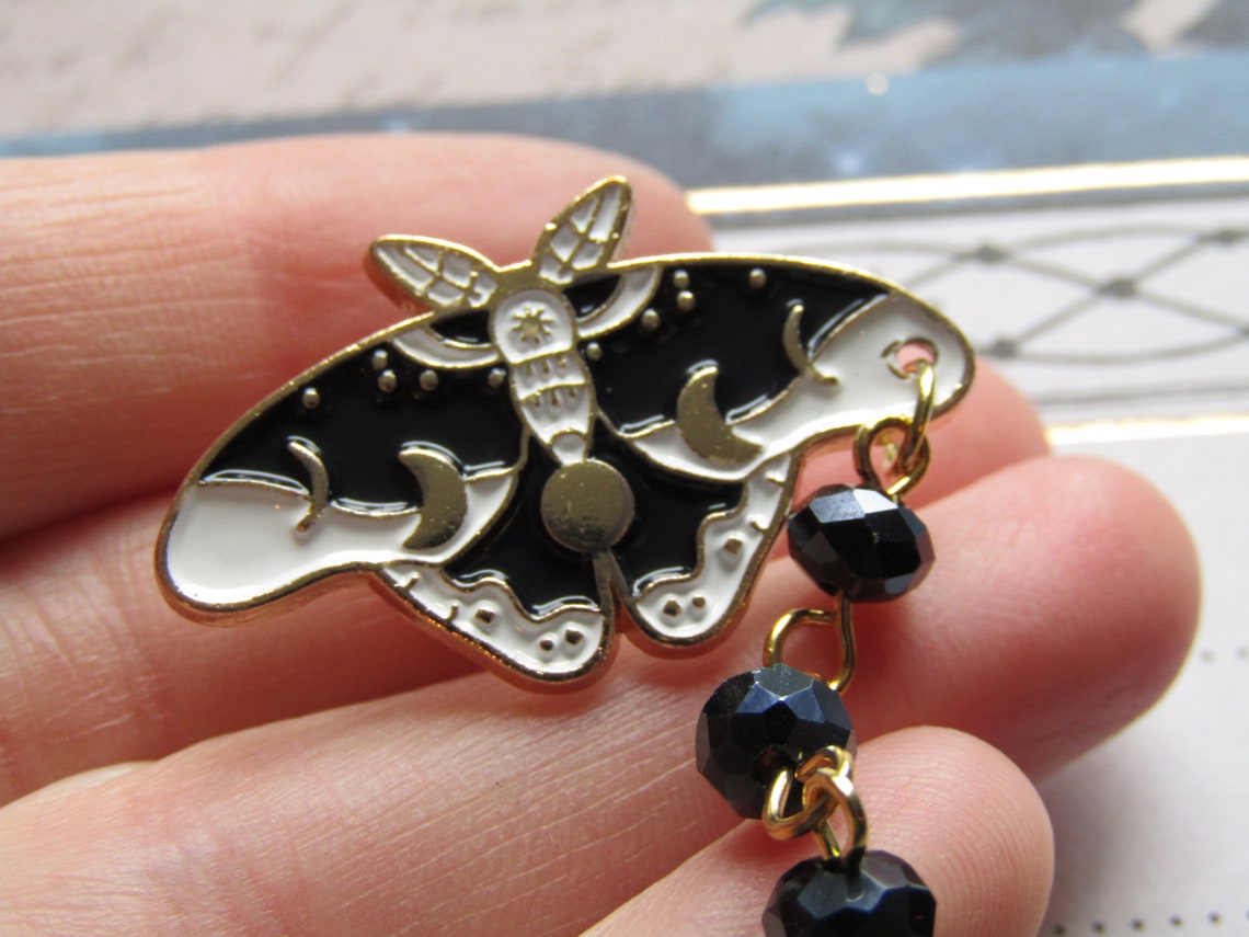 Phases of the Moon Moth Collar Chain Style Brooch for Cape Clip ...