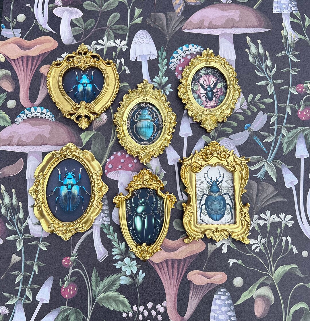 Oddity Art Victorian Goth Emerald Beetles and Bugs Framed Painting ...