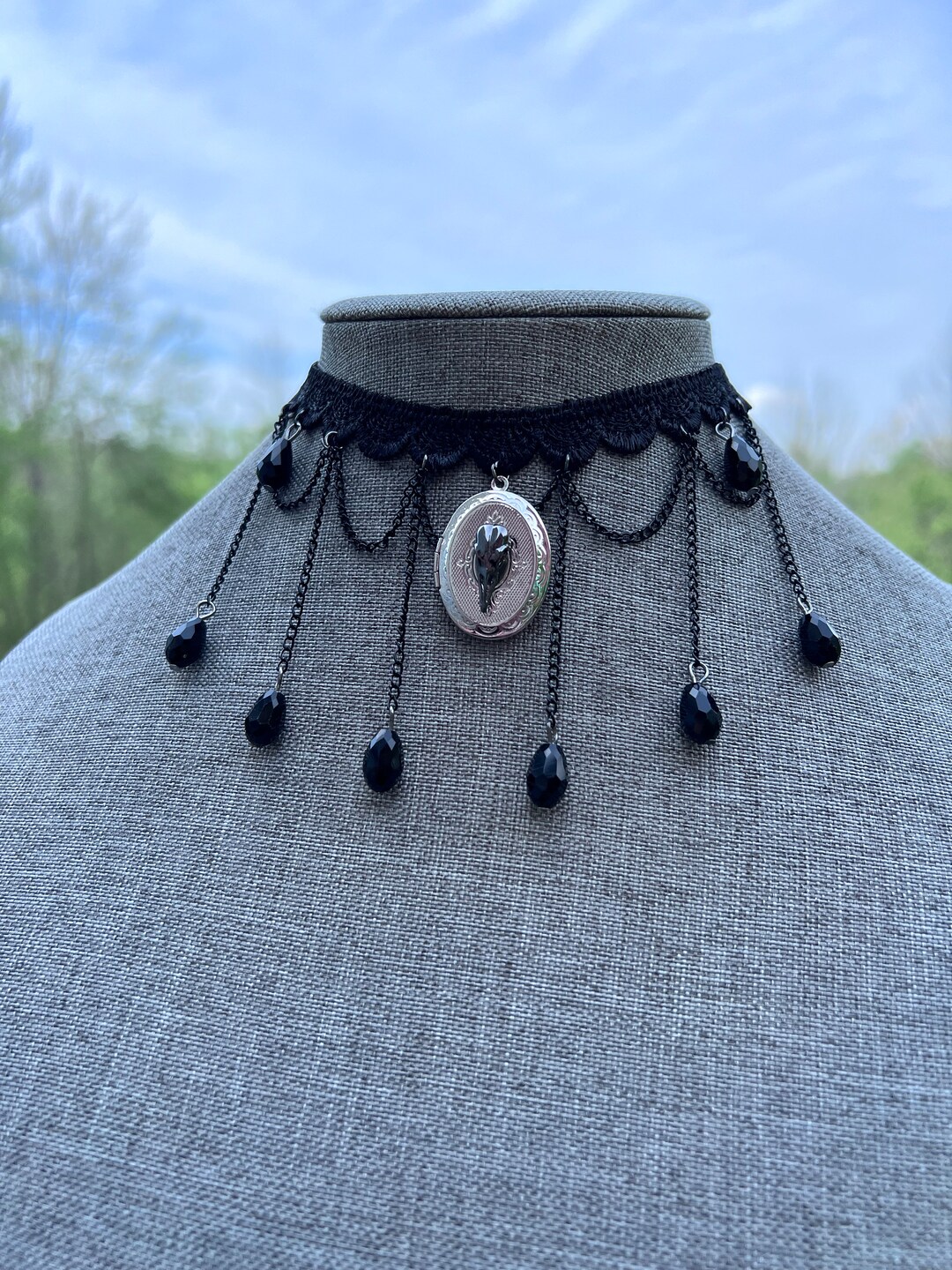 Gothic Choker Necklace With Locket Victorian Inspired Raven Bird Crow ...