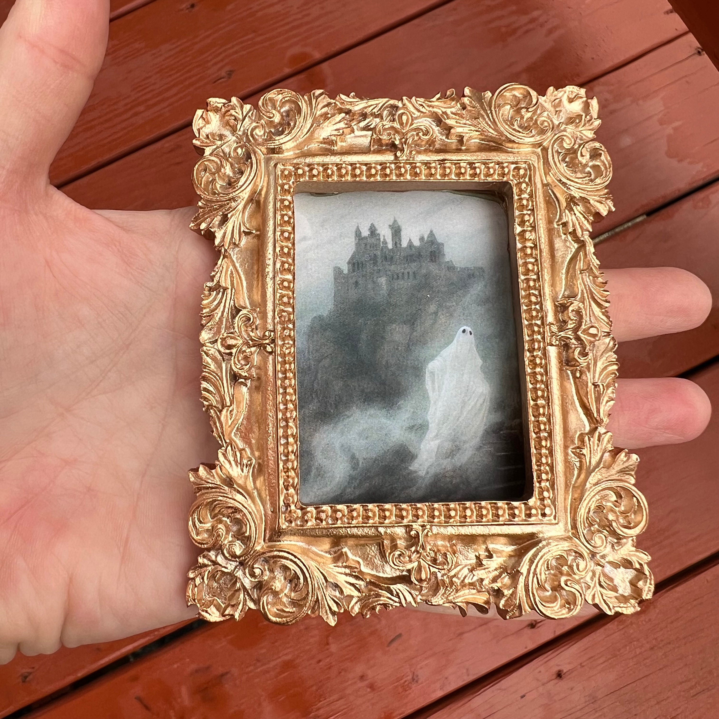 Oddity Art Ghost Haunted Cliff Mansion Halloween Victorian Painting ...