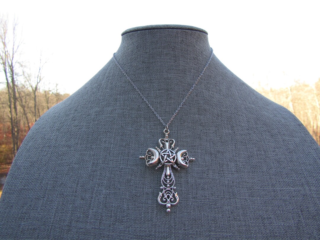 Witchy Pagan Triple Moon Crusifix Necklace 90s Vibes Gothic Christian ...