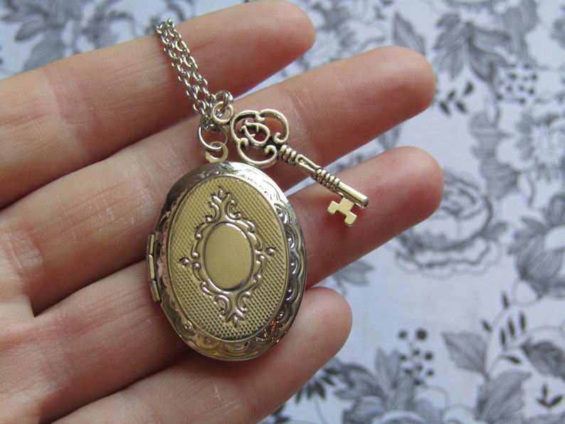 Skeleton Key Photo Locket Cottagecore Necklace Stainless Steel Chain ...