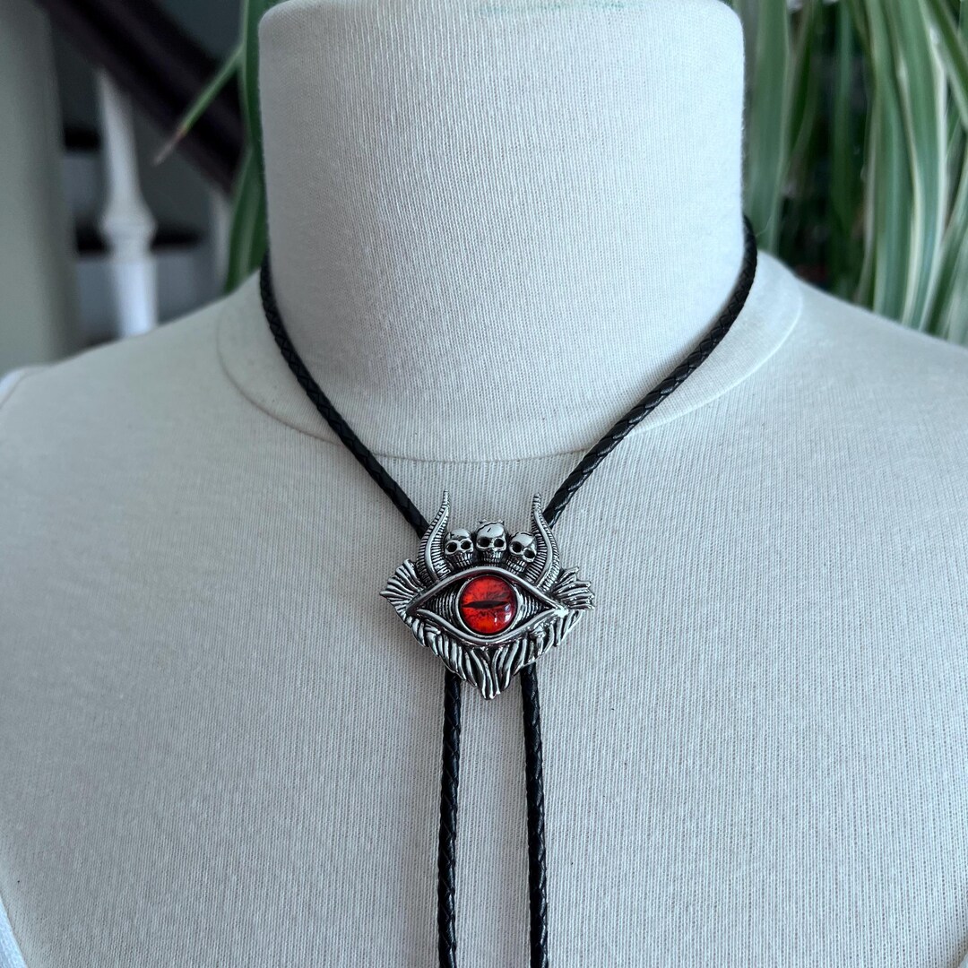 Rockabilly Goth Glam Bolo Tie Real Braided Leather Devil Horns Skulls ...
