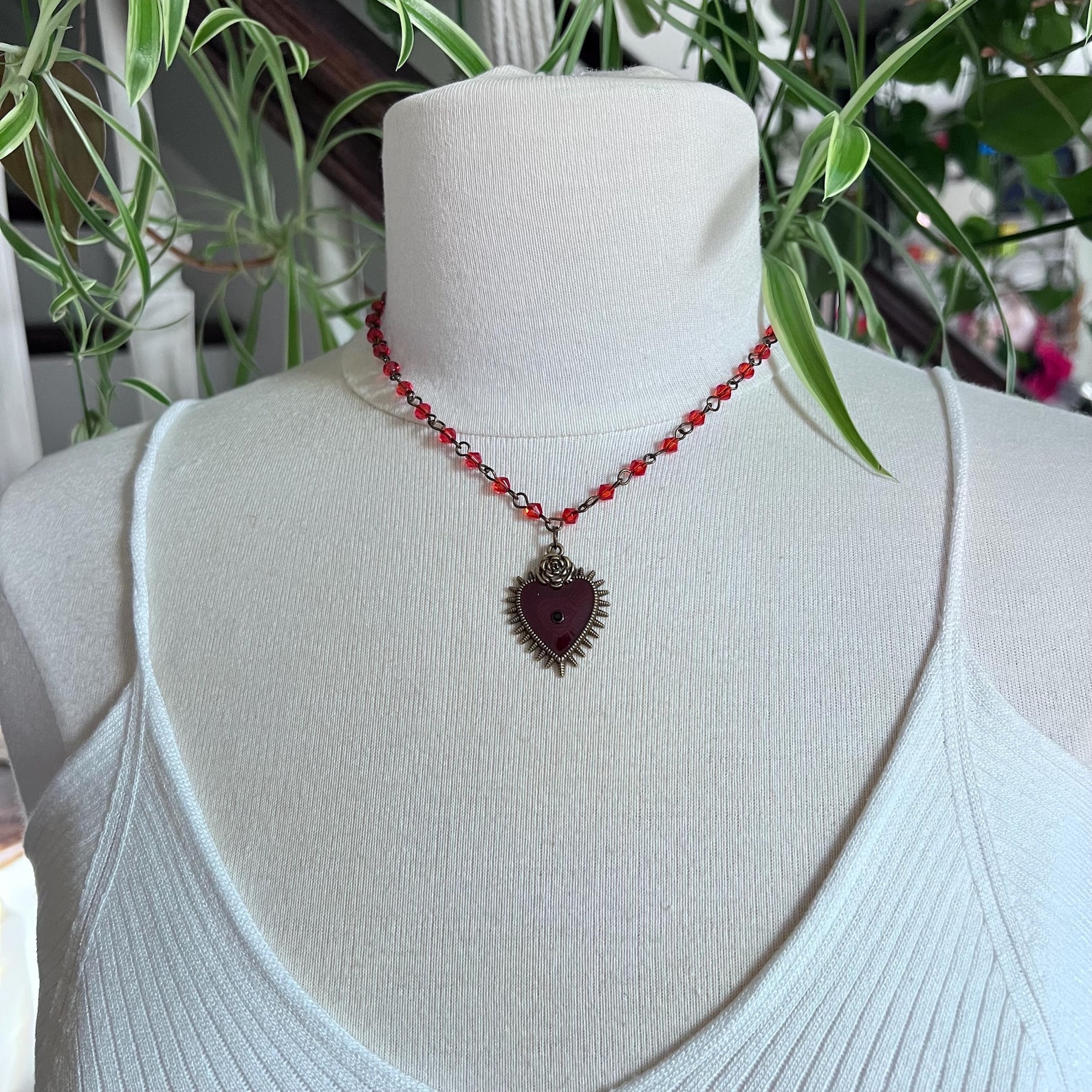 Goth Glam Sacred Heart Necklace Bronze Color Metals and Dainty Blood ...