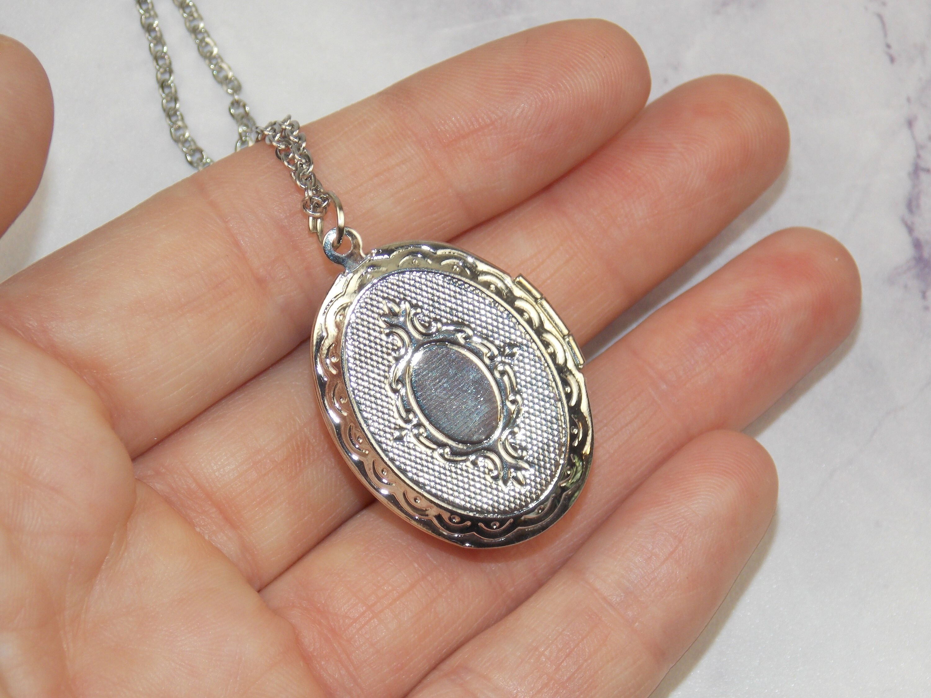 Gothic Black Stone Photo Locket Necklace Stainless Steel Chain - Etsy