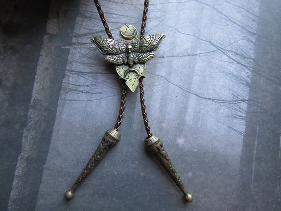 Braided Leather Statement Moth Bolo Tie Necklace Bronze Color - Etsy