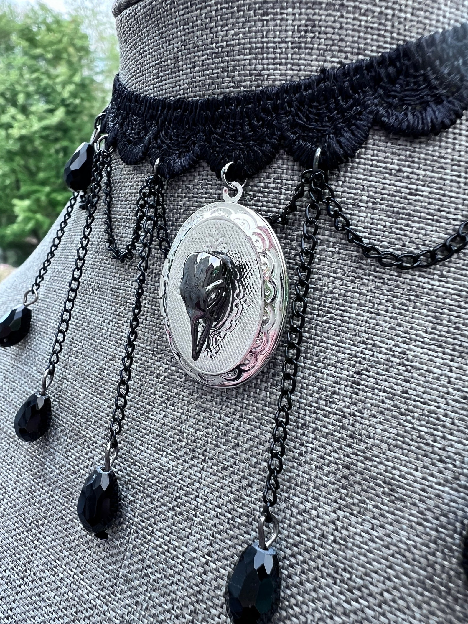 Gothic Choker Necklace With Locket Victorian Inspired Raven Bird Crow ...