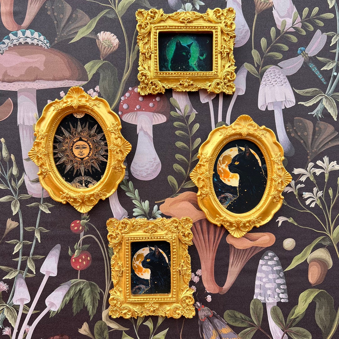 Retro Whimsigoth Celestial Cat Home Decor Wall Hanging Art Framed ...