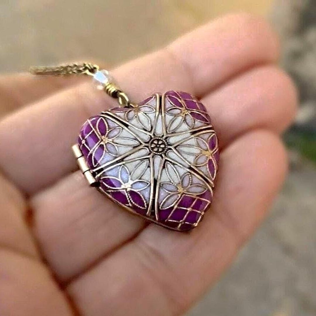 Purple Heart Locket Necklace - Photo Locket - Golden Necklace - Mother ...