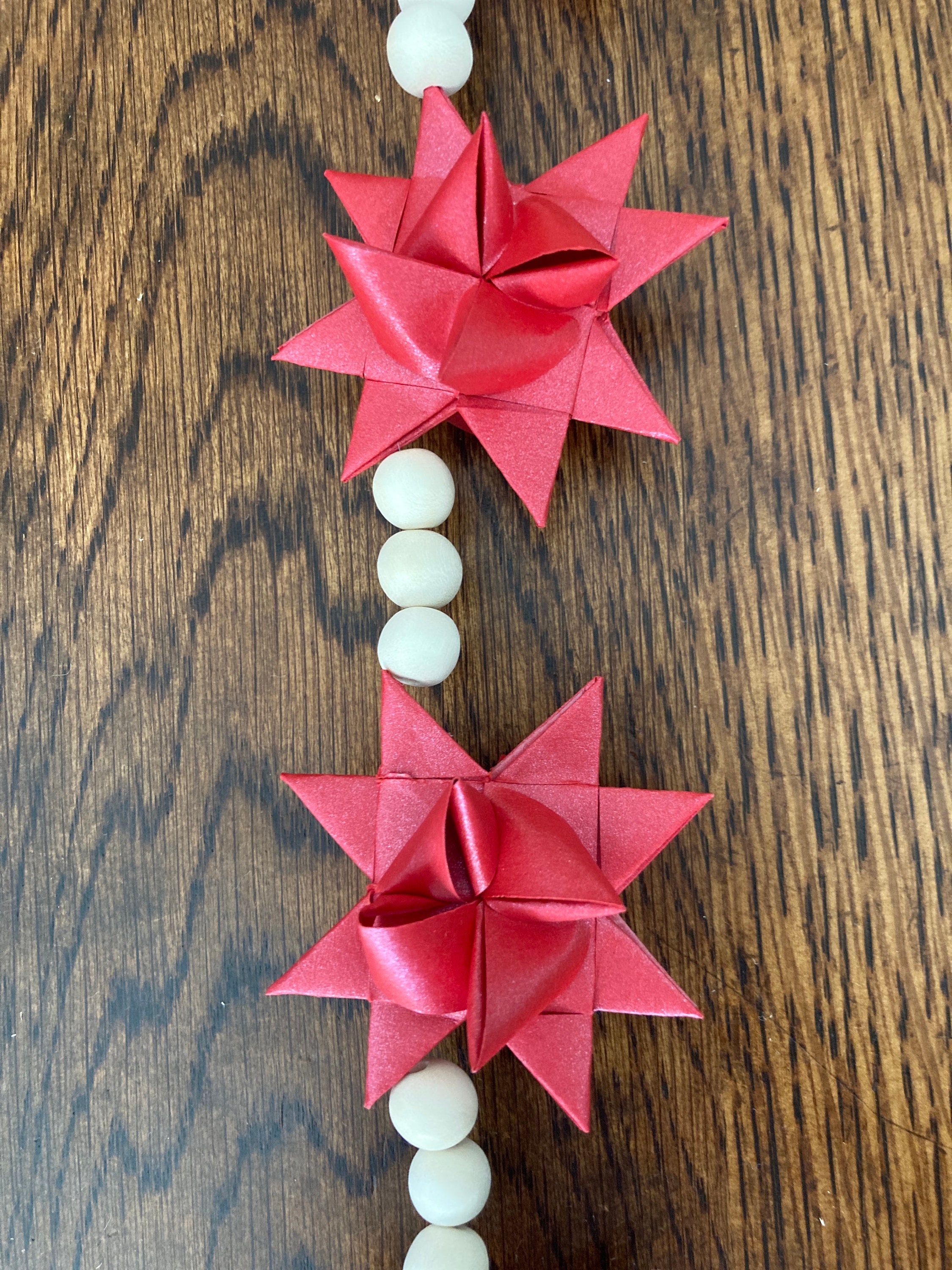 Moravian Paper Star Christmas Ornament Garland Red With White Beads NEW ...