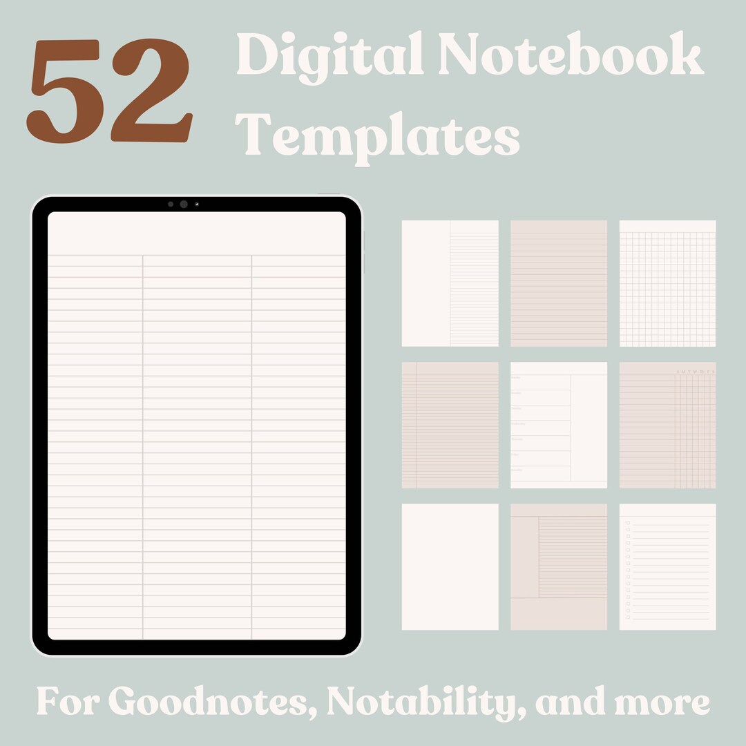 52 Assorted Digital Notebook Paper Templates for Goodnotes: Neutrals ...