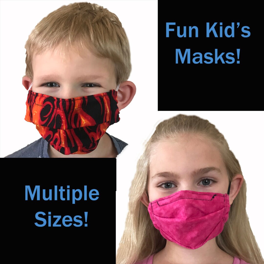Youth & Kid's Pleated Face Mask, Cotton, Washable, Filter Pocket ...