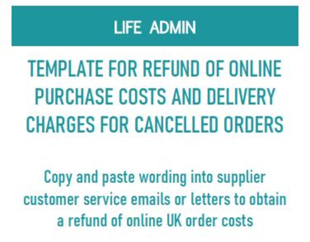 Template for Refund of Online Purchase Costs and Delivery Charges for ...