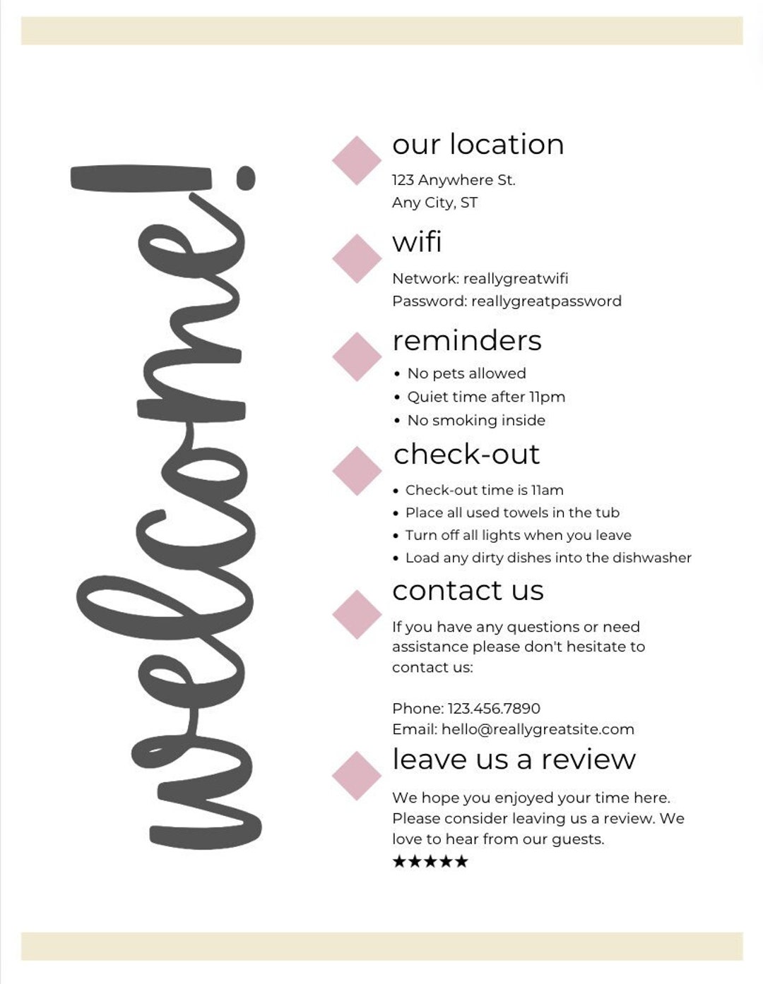 Vacation Rental One Pager _ House Basics - Etsy