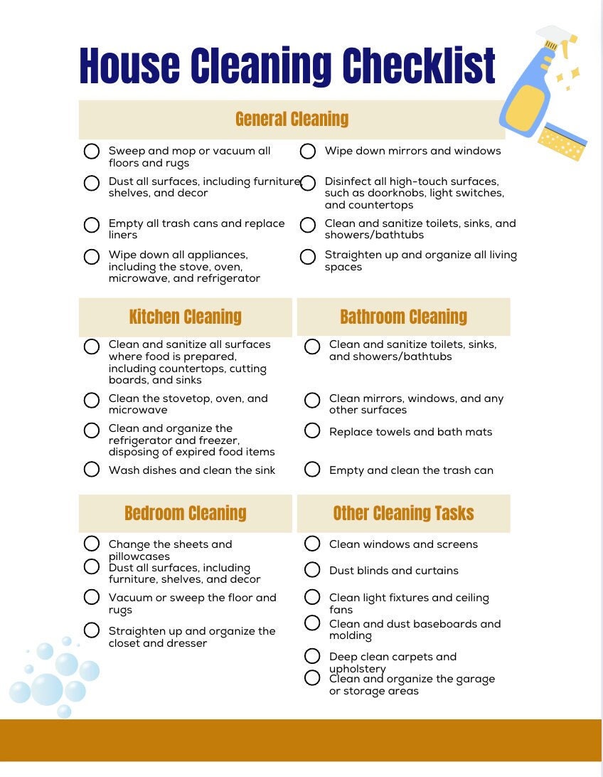 House Cleaning Checklist - Etsy