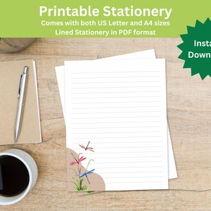 Dragonfly Printable Stationery, Writing Paper, Wide Ruled, US Letter ...