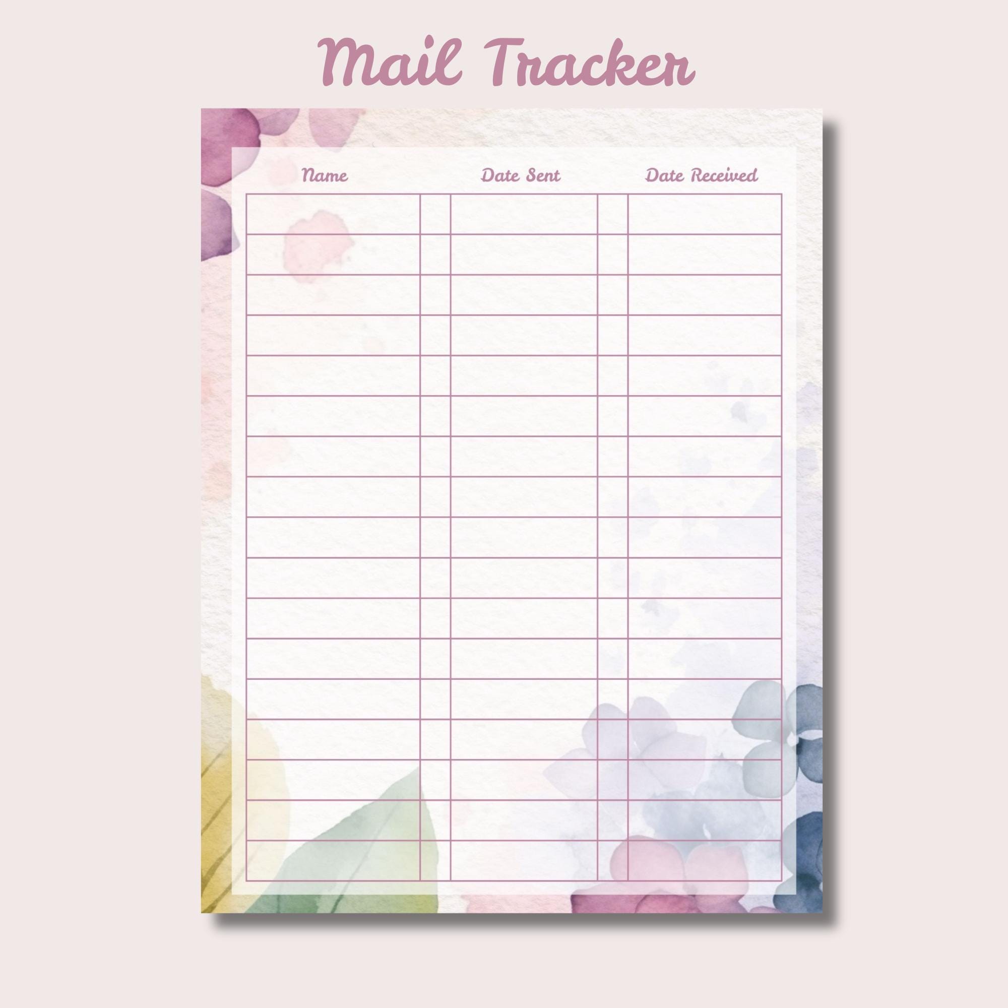 Pen Pal Tracker Printable | Watercolor Floral Correspondence Log ...