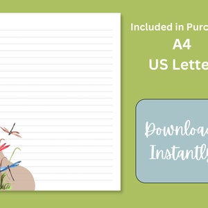 Dragonfly Printable Stationery, Writing Paper, Wide Ruled, US Letter ...