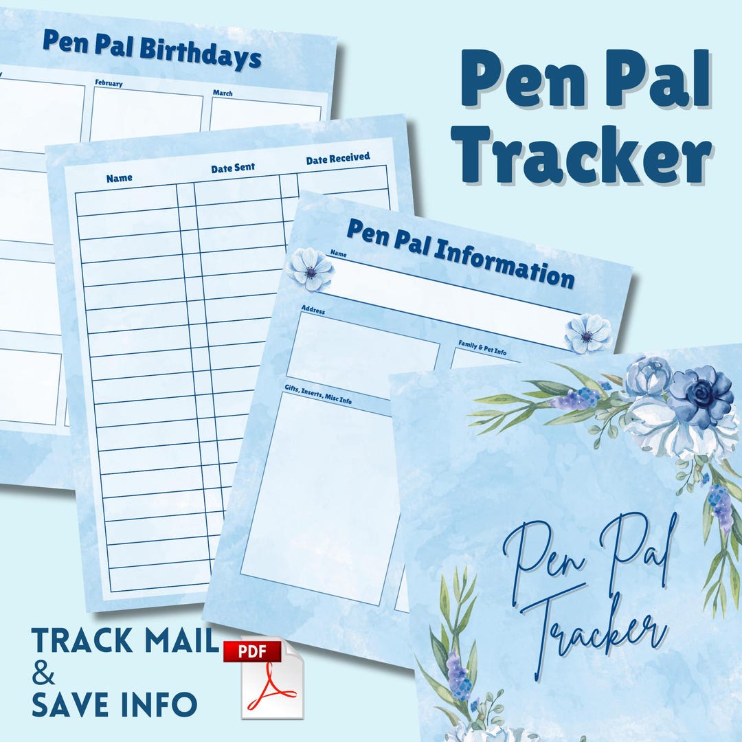 Pen Pal Tracker Printable | Watercolor Floral Correspondence Log ...
