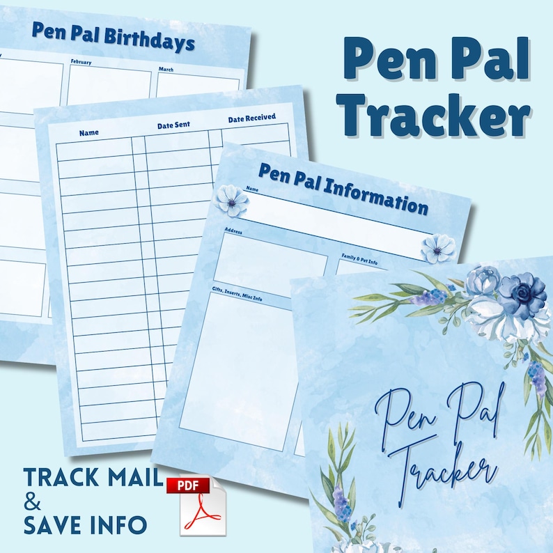 Pen Pal Tracker Printable | Watercolor Floral Correspondence Log ...