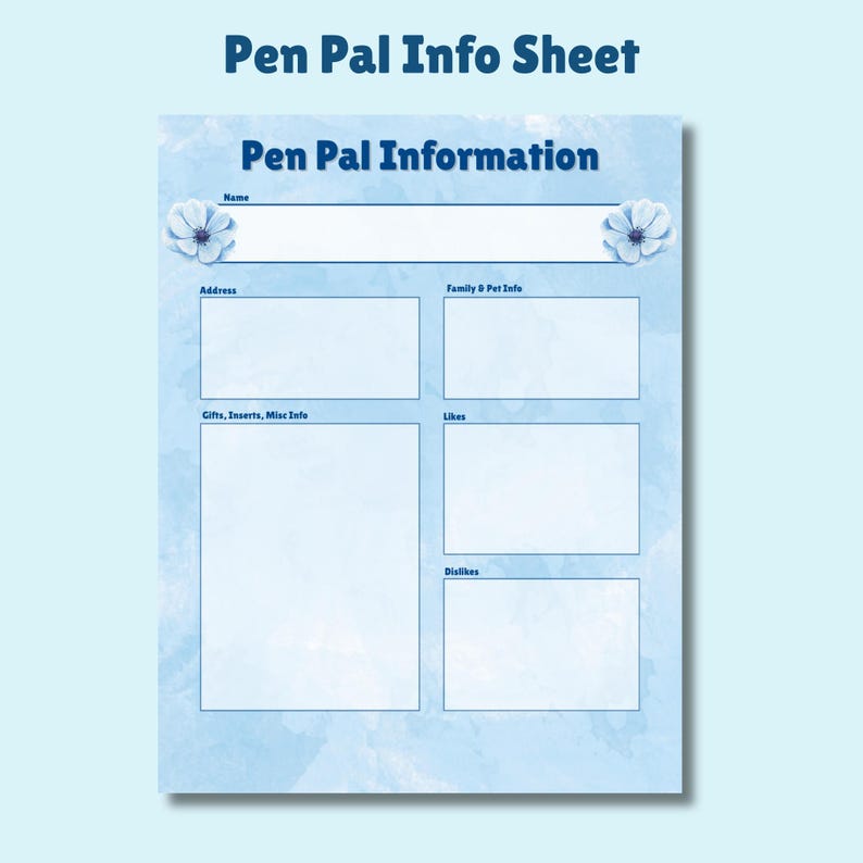Pen Pal Tracker Printable | Watercolor Floral Correspondence Log ...