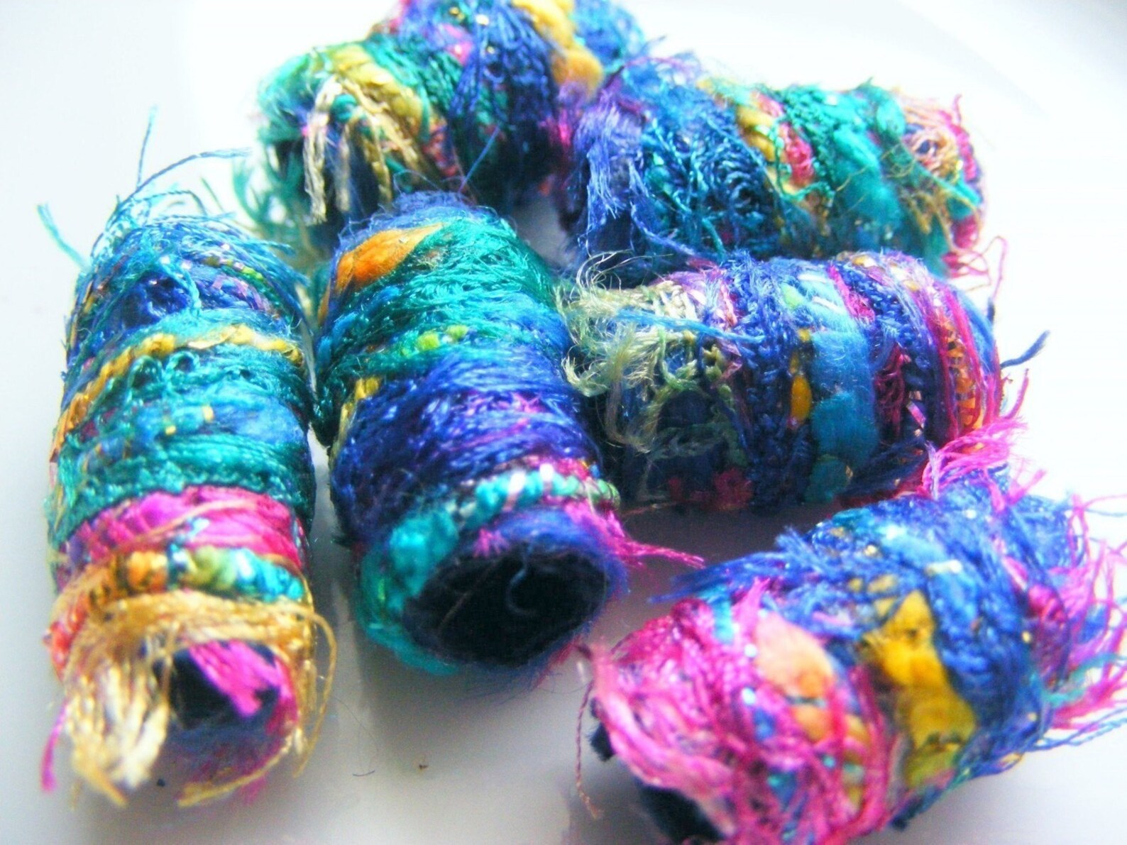 Set of 6 Fabric Bead Fiber bead big hole bead bhb large | Etsy