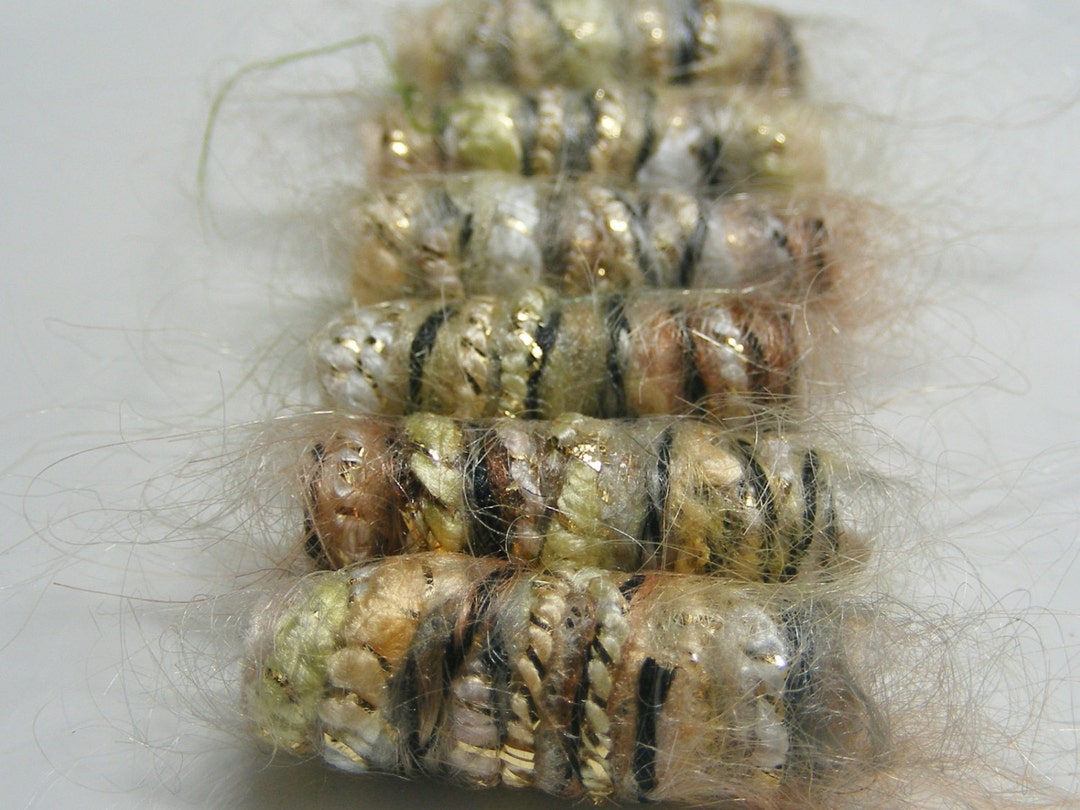 Fiber Beads, Set of 6, Textile Beads, Artisan Scarf Slide, Fabric Dread ...