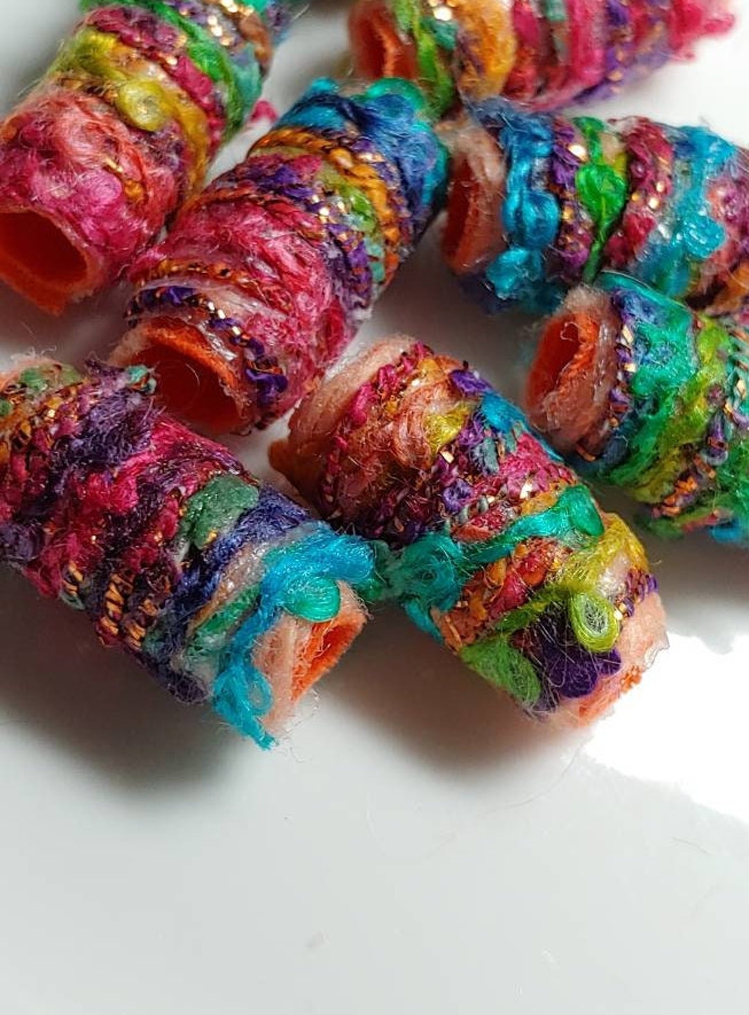 Set of 6 Vibrant Fiber Beads: Wide Hole Dread Slide Tube - Etsy