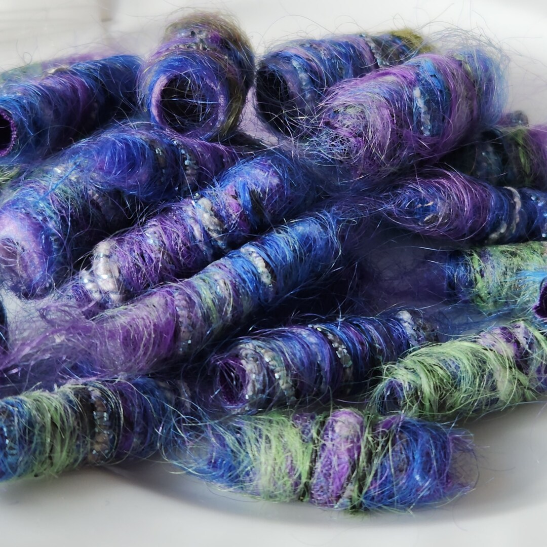 Set of 6 Fabric Beads. Full of Wonder, Lots of Bling. Fiber Bead, Tube ...