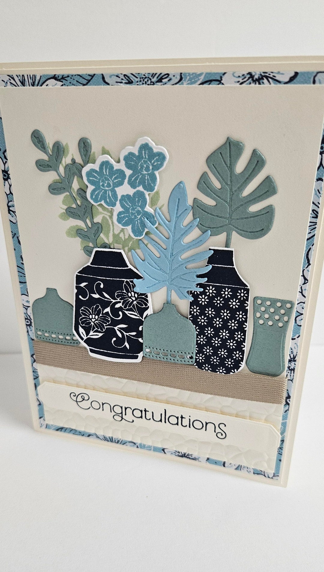 Handmade Congratulations Greeting Card/flowers/vases/hand Stamped/new ...