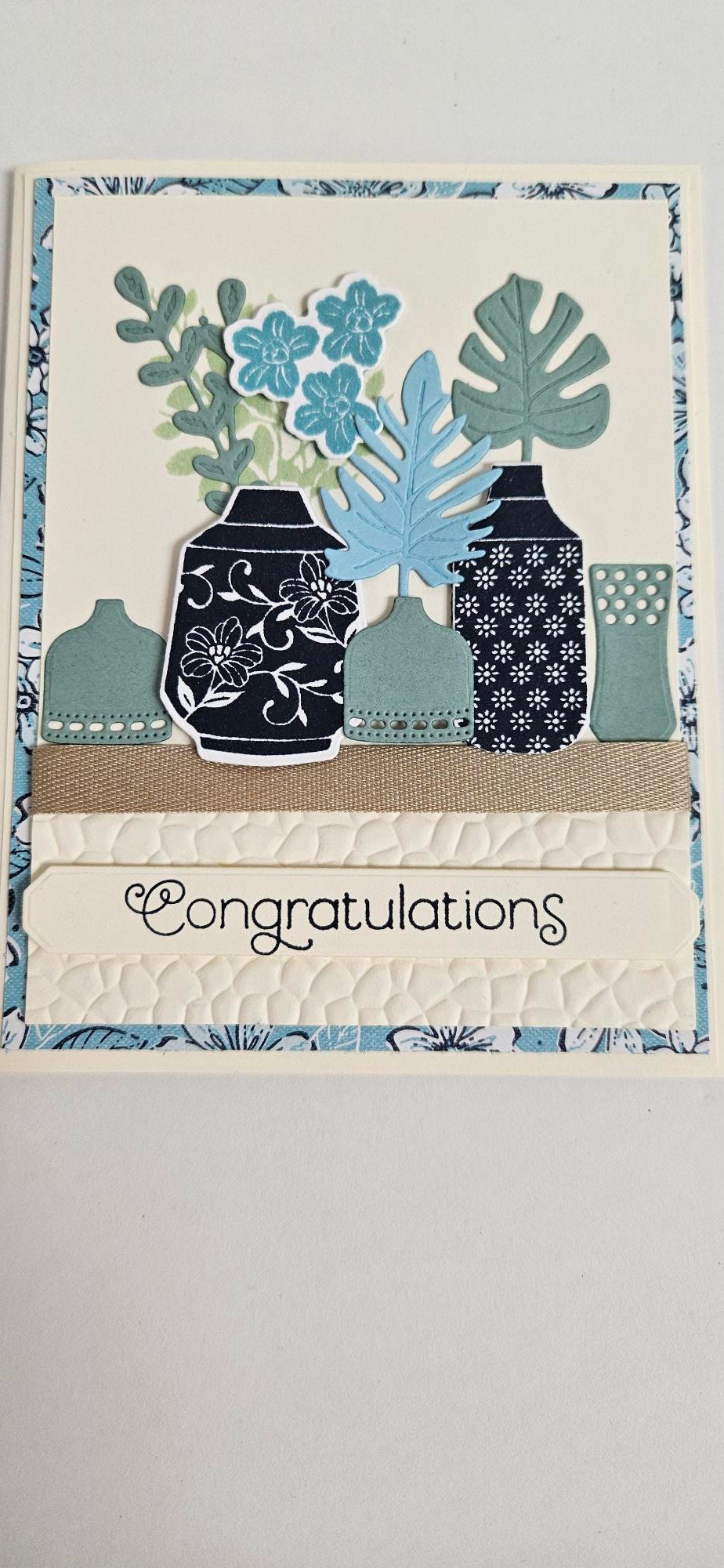 Handmade Congratulations Greeting Card/flowers/vases/hand Stamped/new ...