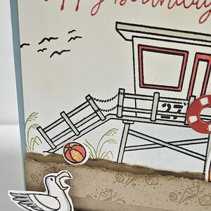 Happy Birthday Card, Beach Theme, Lifeguard Stand, Summer Fun, Greeting ...