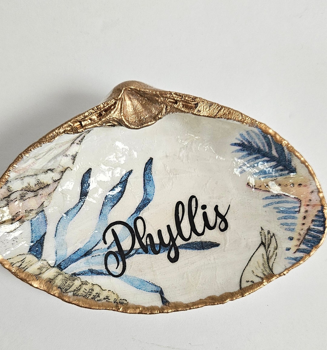 Personalized Decoupaged Clam Shell/home Decor/trinket Dish/coastal/gift ...